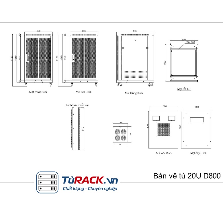 Tủ rack 19 inch 20U UNR-20UD800 mẫu mới