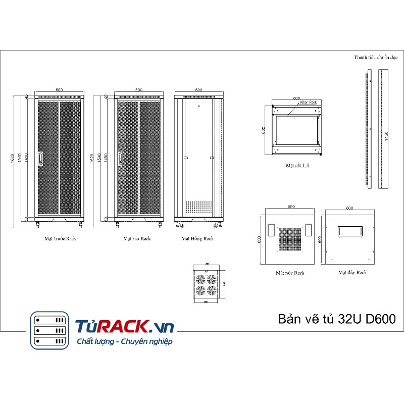 Tủ rack 32U UNR-32UD600 mẫu mới 2 cửa lưới