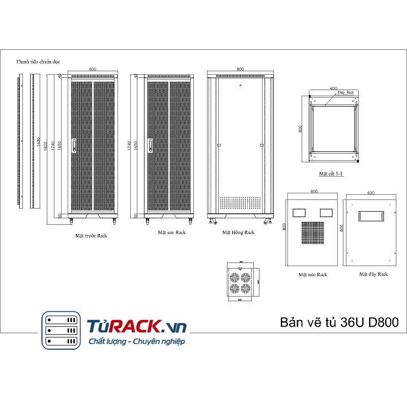 Tủ rack 36U UNR 36UD800-2CL 2 cửa lưới mẫu mới