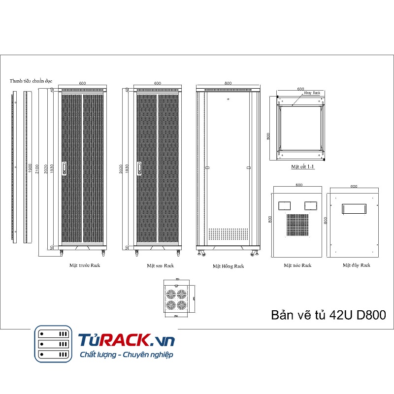 Tủ rack 42U UNR 42UD800-2CL 2 cửa lưới hàng cao cấp